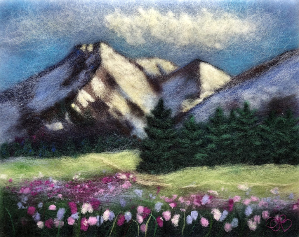 Original Wool Painting "Mountain Landscape" by Oksana Ball