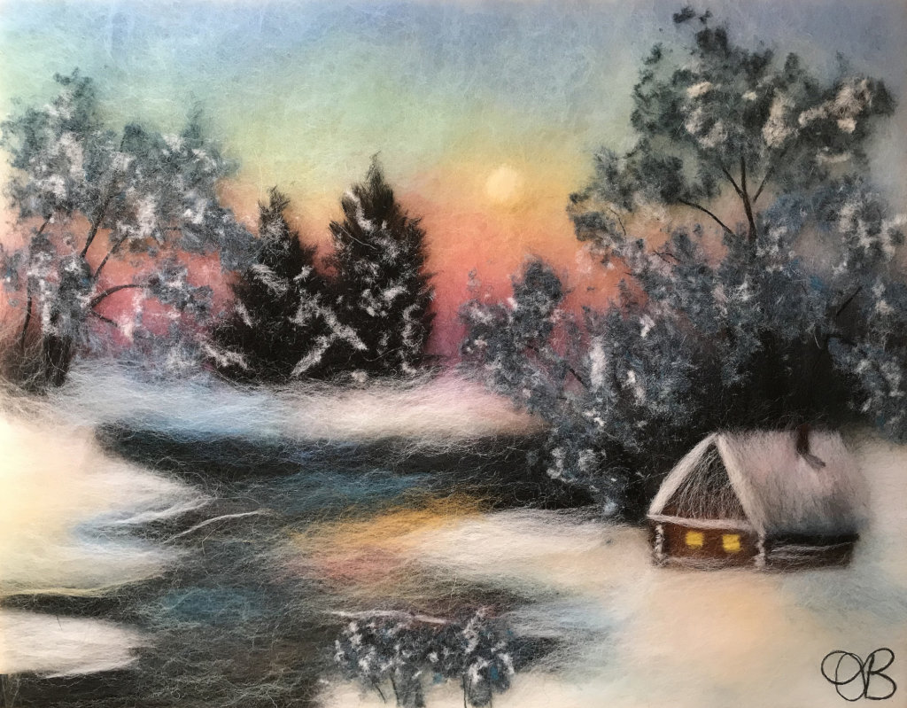 Original Wool Painting "Winter Sun" by Oksana Ball