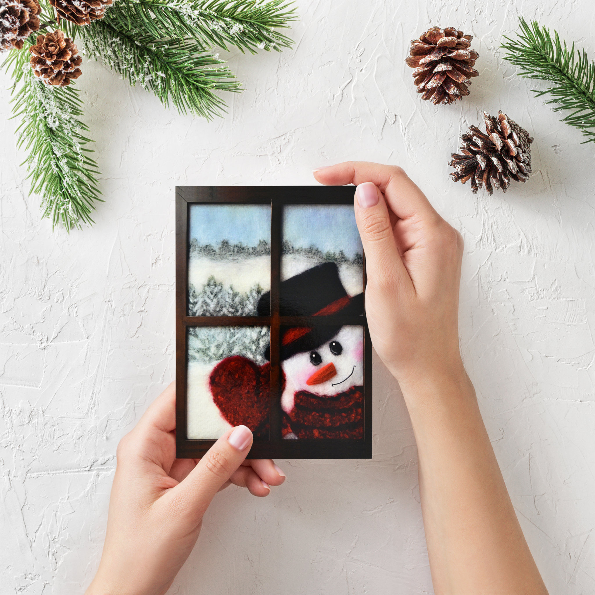 Christmas Cards With Envelope Blank Inside "Snowman Looking In Window ...