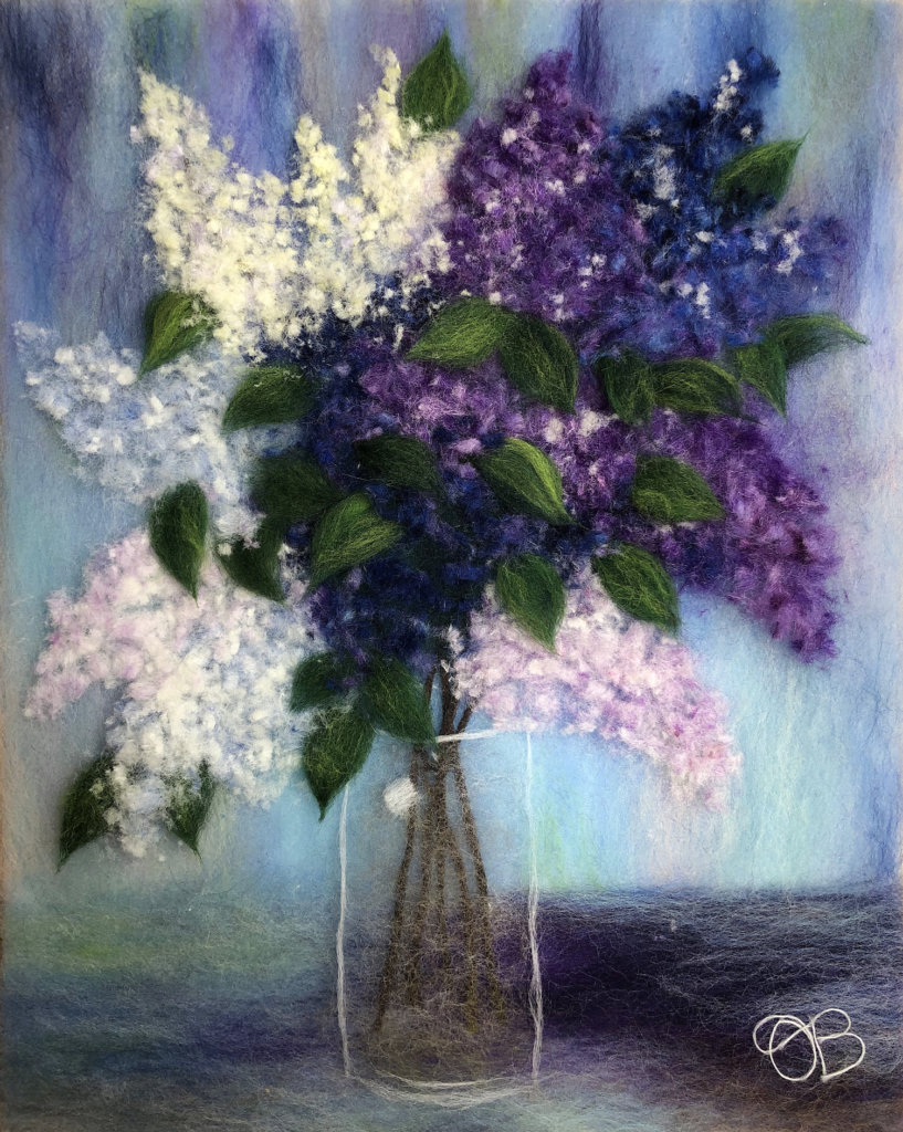Original Wool Painting "Bouquet of Lilacs" by Oksana Ball