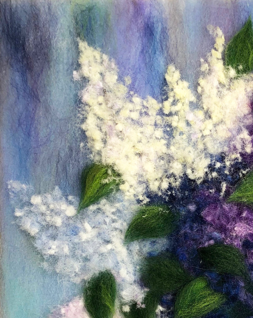 Original Wool Painting "Bouquet of Lilacs" by Oksana Ball